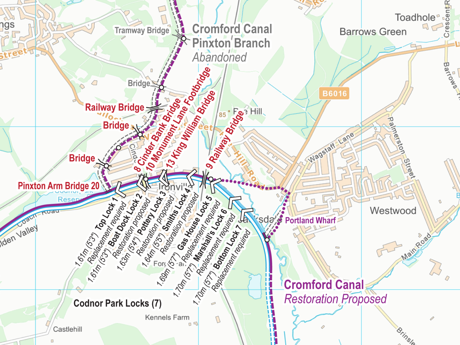 Cromford, Derby, Nottingham and Nutbrook Canals (Restoration) Maps ...